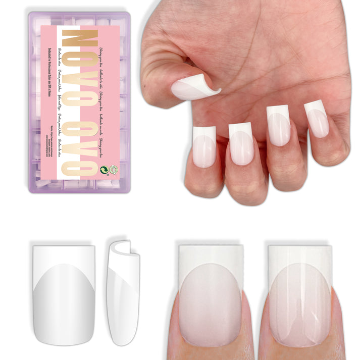 Short Sharp Square Nail Tips White French Tip Milky White – NOVO OVO NAILS